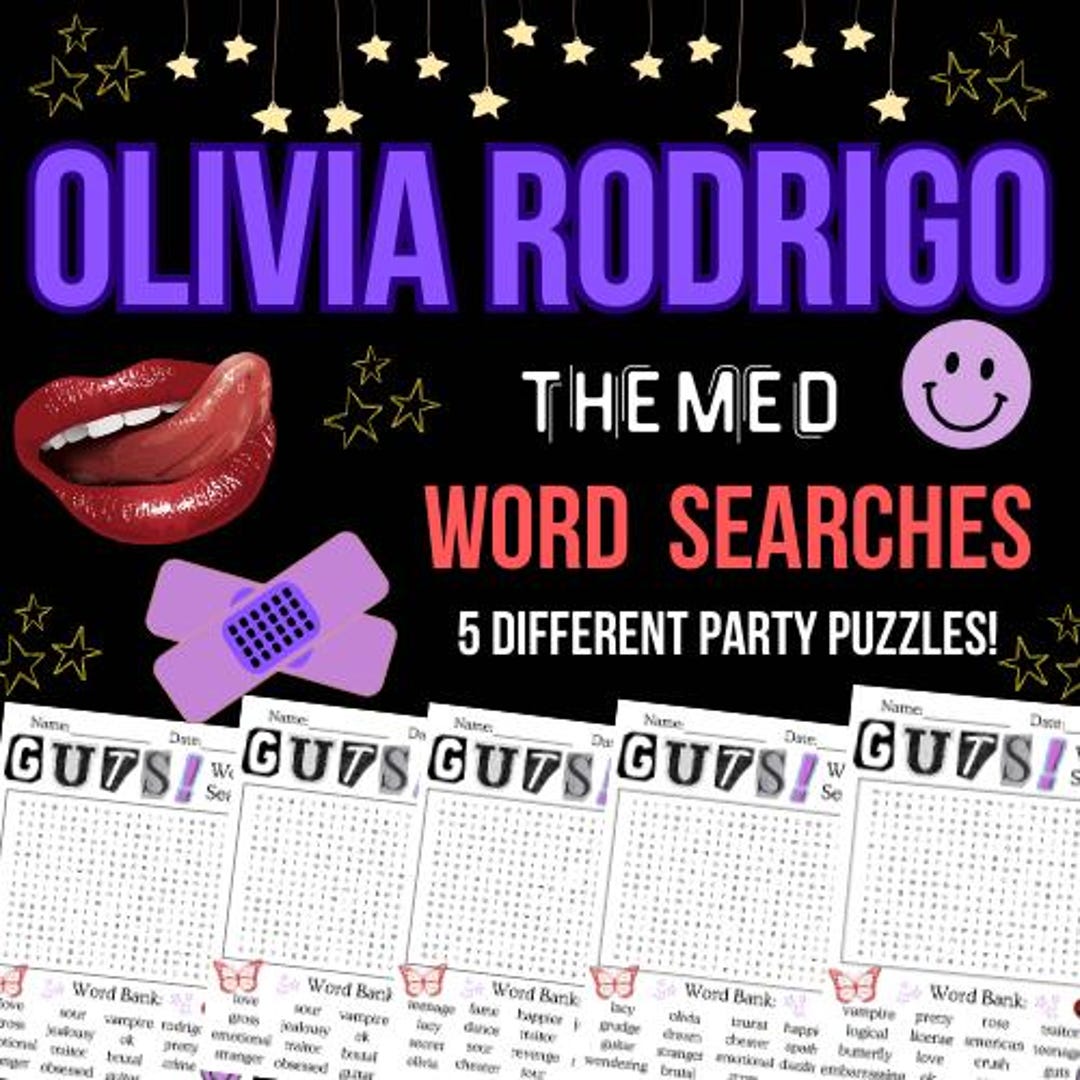 Olivia Rodrigo Party Game Word Search Set, Guts Party Game, Sour Tour ...