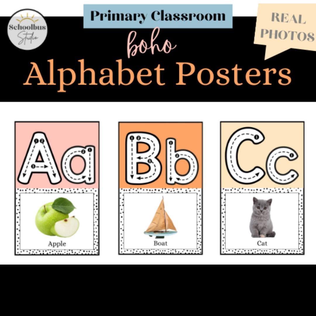 Boho Classroom Alphabet Posters: Real Photo Tracing Cards (digital ...