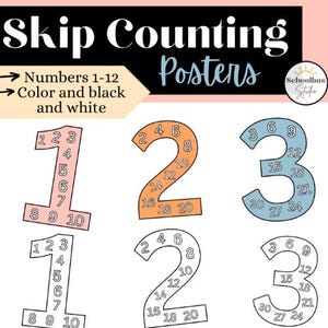 Skip Counting Numbers Poster and Coloring Pages, Pastel Counting Style ...