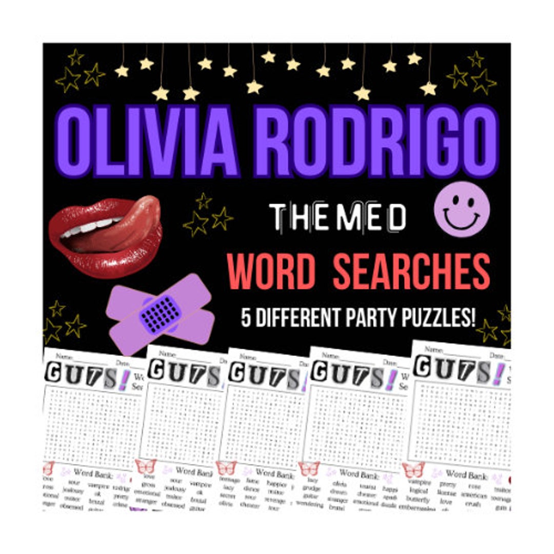 Olivia Rodrigo Party Game Word Search Set, Guts Party Game, Sour Tour ...