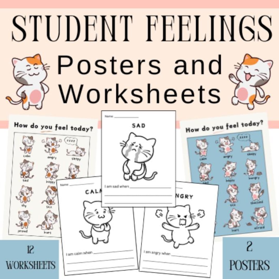 Cat Feelings Poster & Worksheets: Classroom Emotion Teaching (digital ...