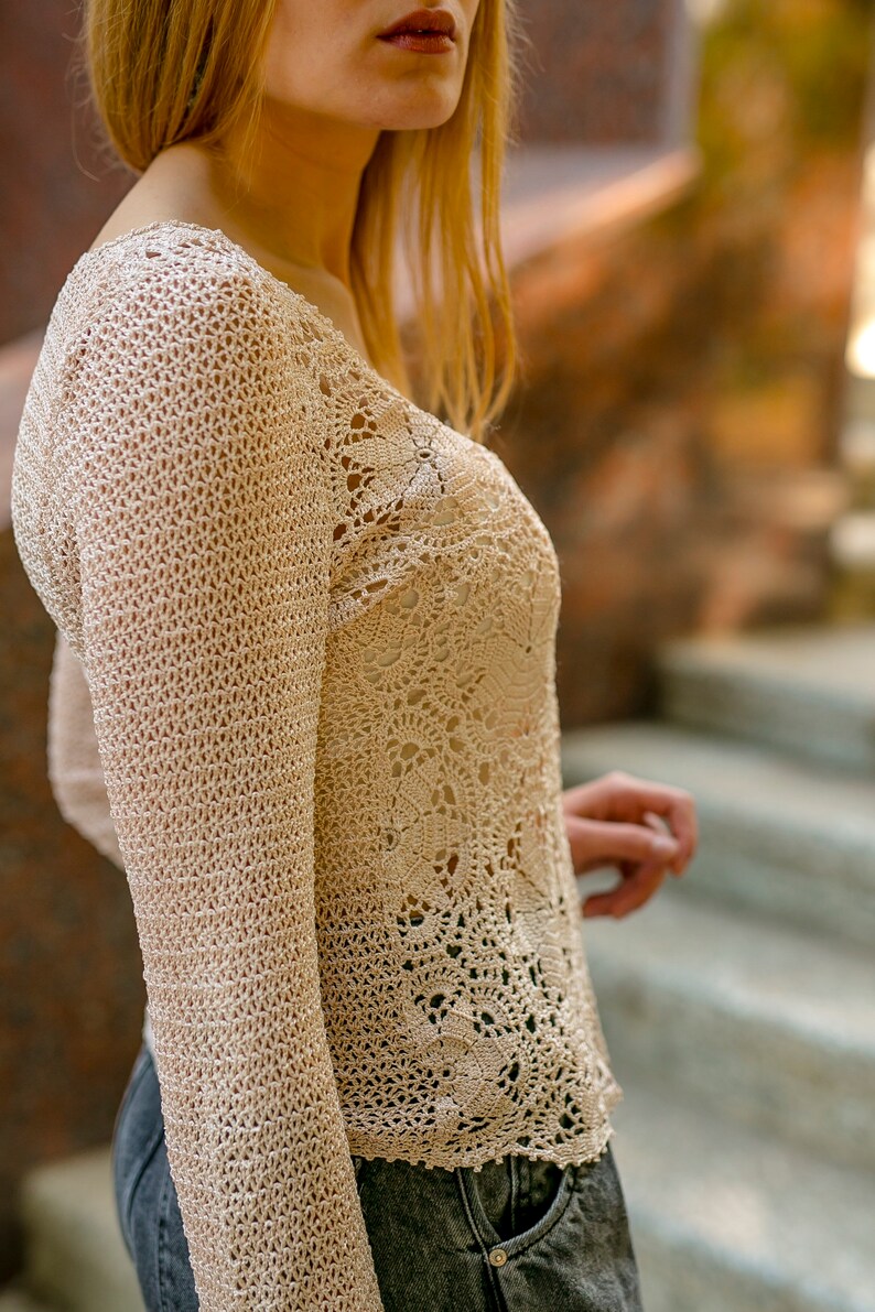 Handmade Beige Top, Crochet Tunic, Crochet Blouse, Summer Ladies Blouse ...