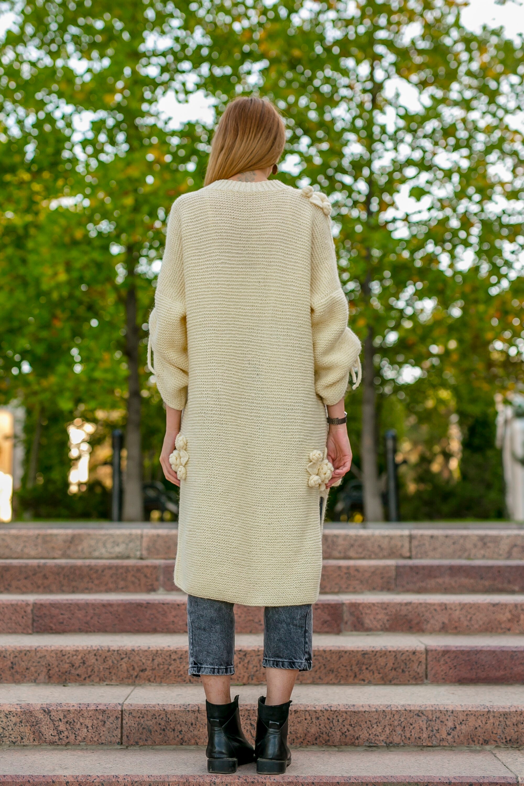 Milk Color Handmade Boho Coat, Knitted Coat, Womens Clothing, Women ...