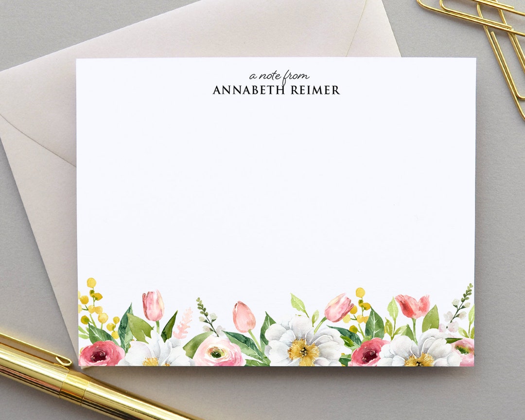 Personalized Stationary Floral Notecards Set With Envelopes, Floral ...