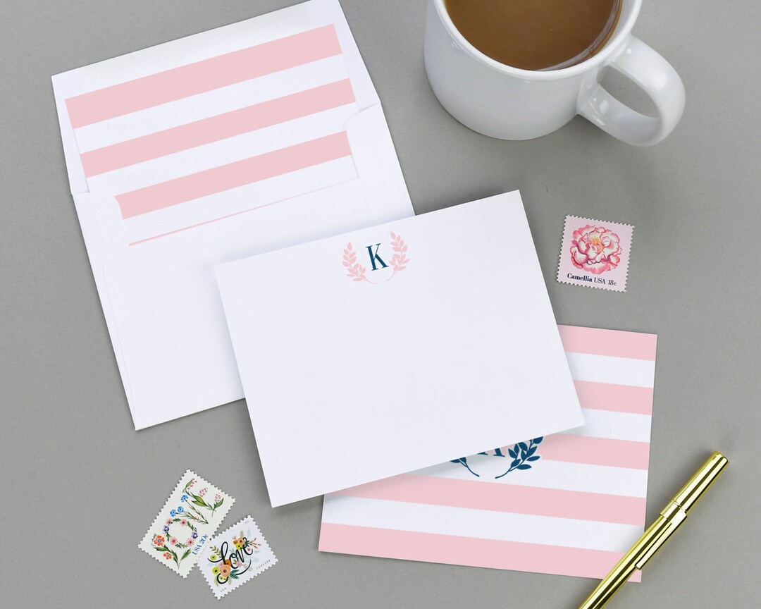 Pink Personalized Stationary, Monogram Stripe Stationery, Stripes ...