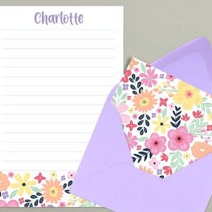 Floral Personalized Stationary Set, Kids Letter Writing Set for Girls ...