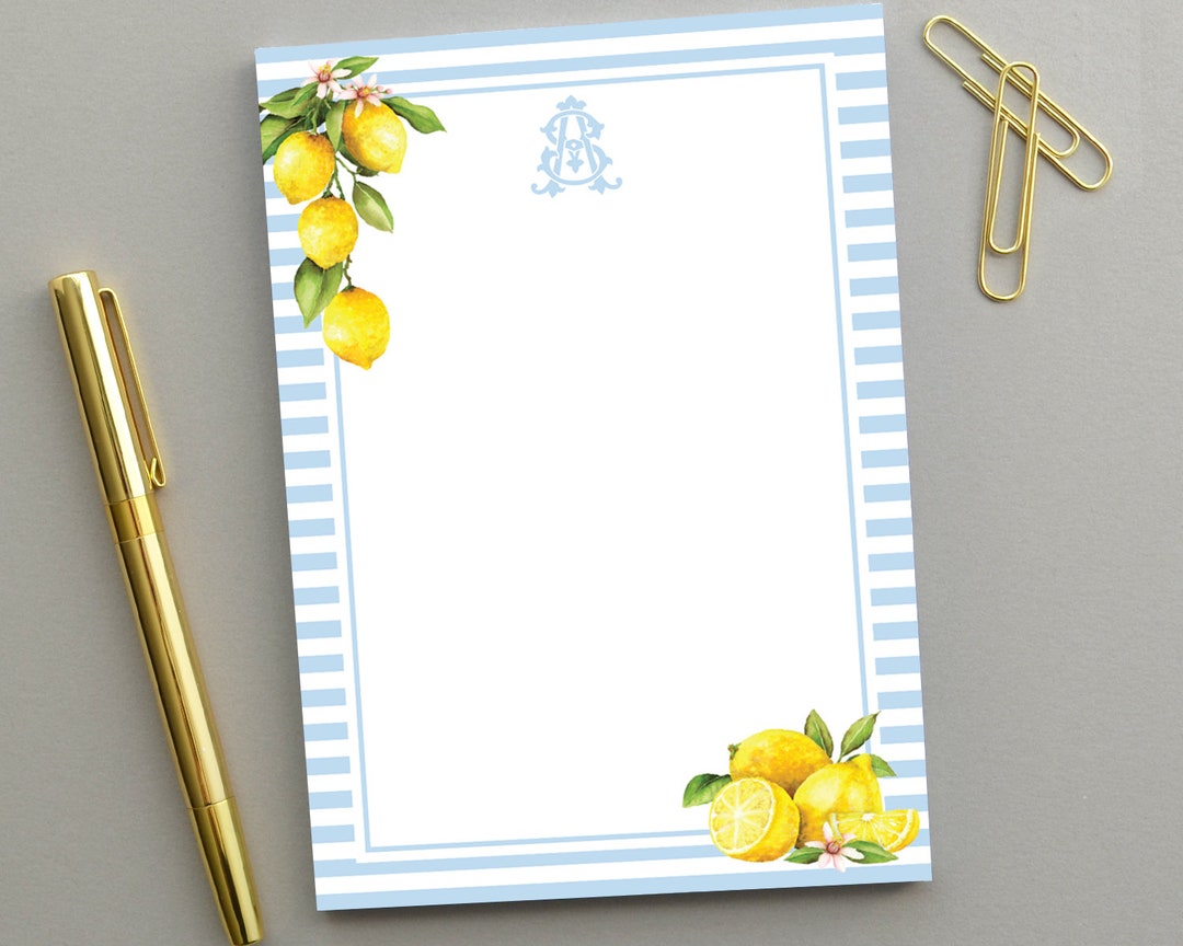 Personalized Lemon Notepad, Monogram Lemon Stationary, Monogrammed ...