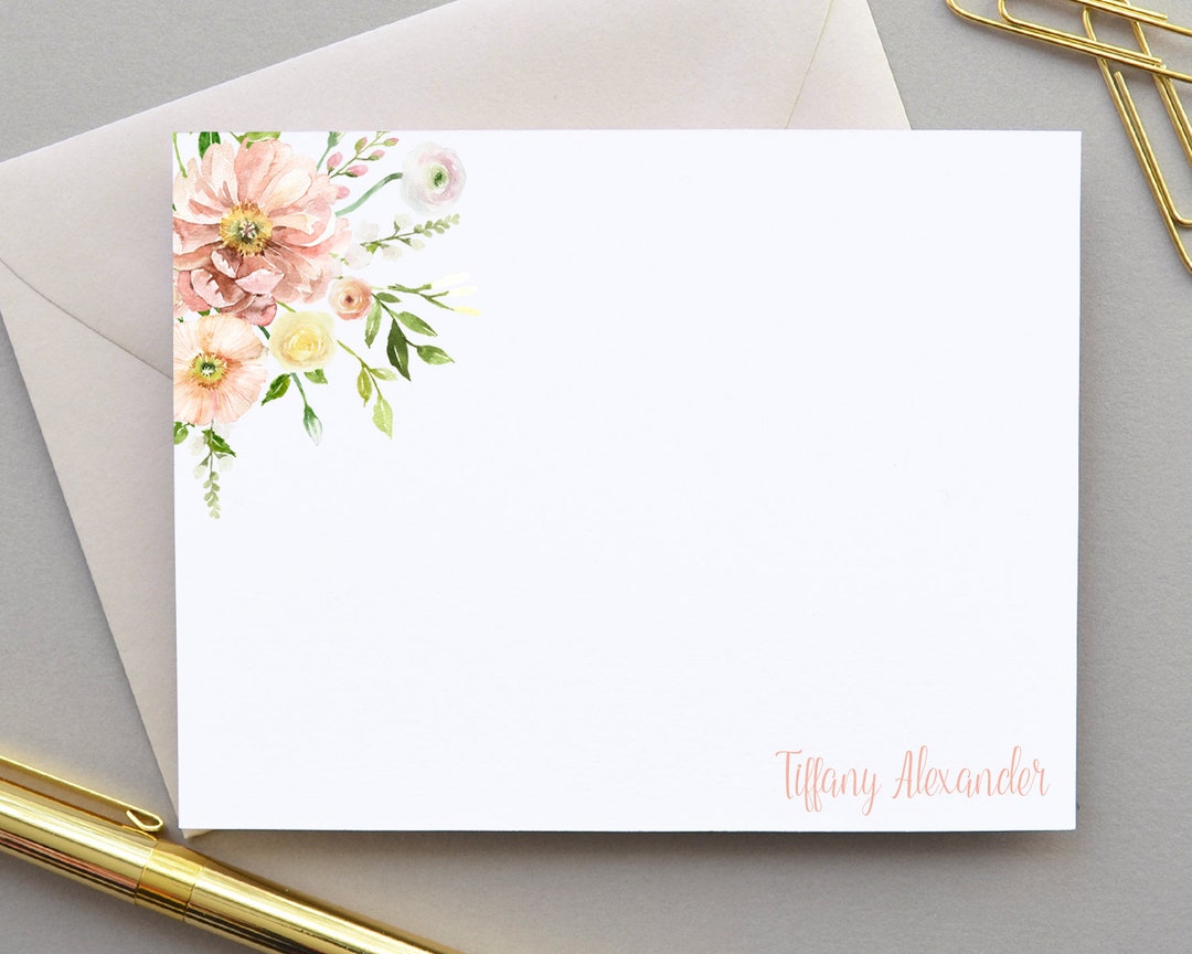 Personalized Floral Stationary Set Personalized, Note Cards Set, Pink ...