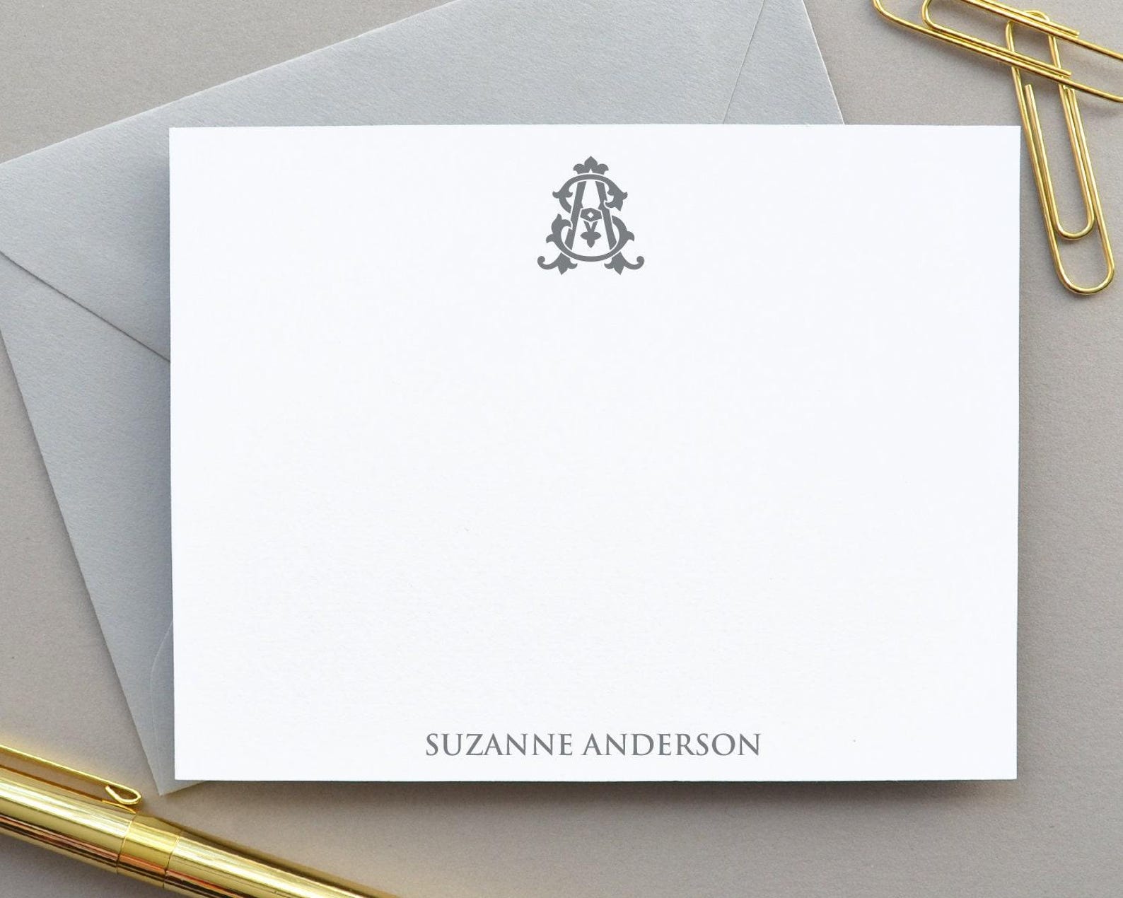 Personalized Note Cards, Monogram Stationery Monogrammed Note Cards ...