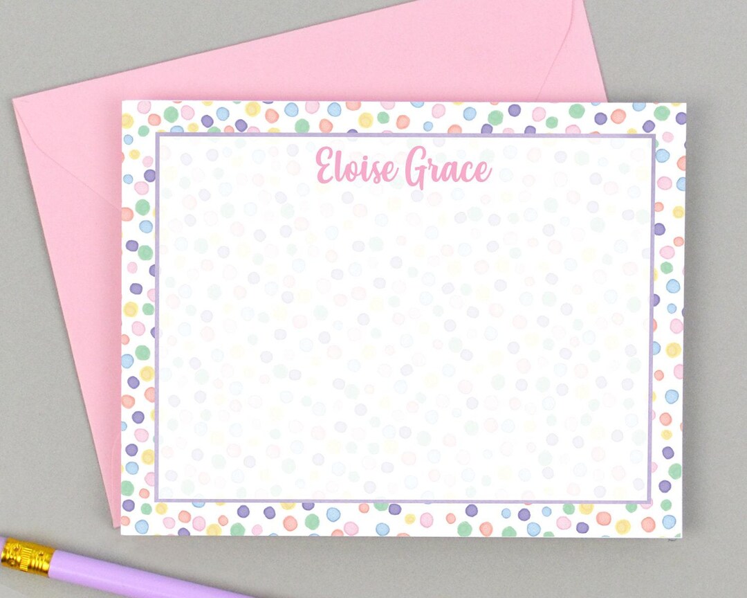 Personalized Girls Stationary, Girls Stationery Set, Watercolor Dot ...