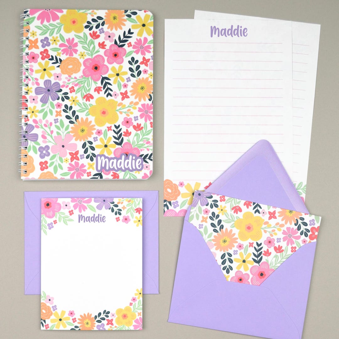 Floral Personalized Stationary Set, Kids Letter Writing Set for Girls ...