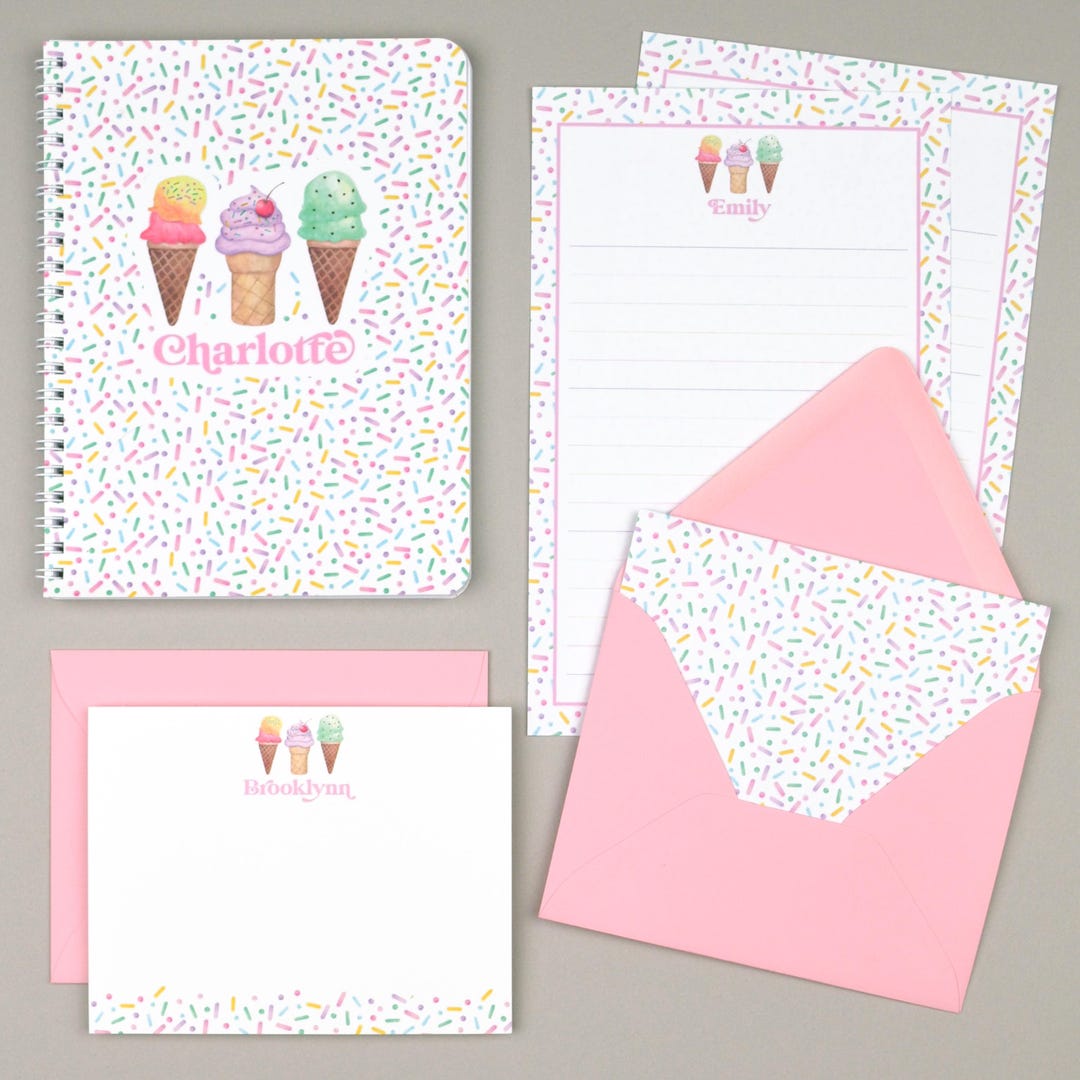 Ice Cream Stationary Set, Personalized Kids Letter Writing Set, Ice ...