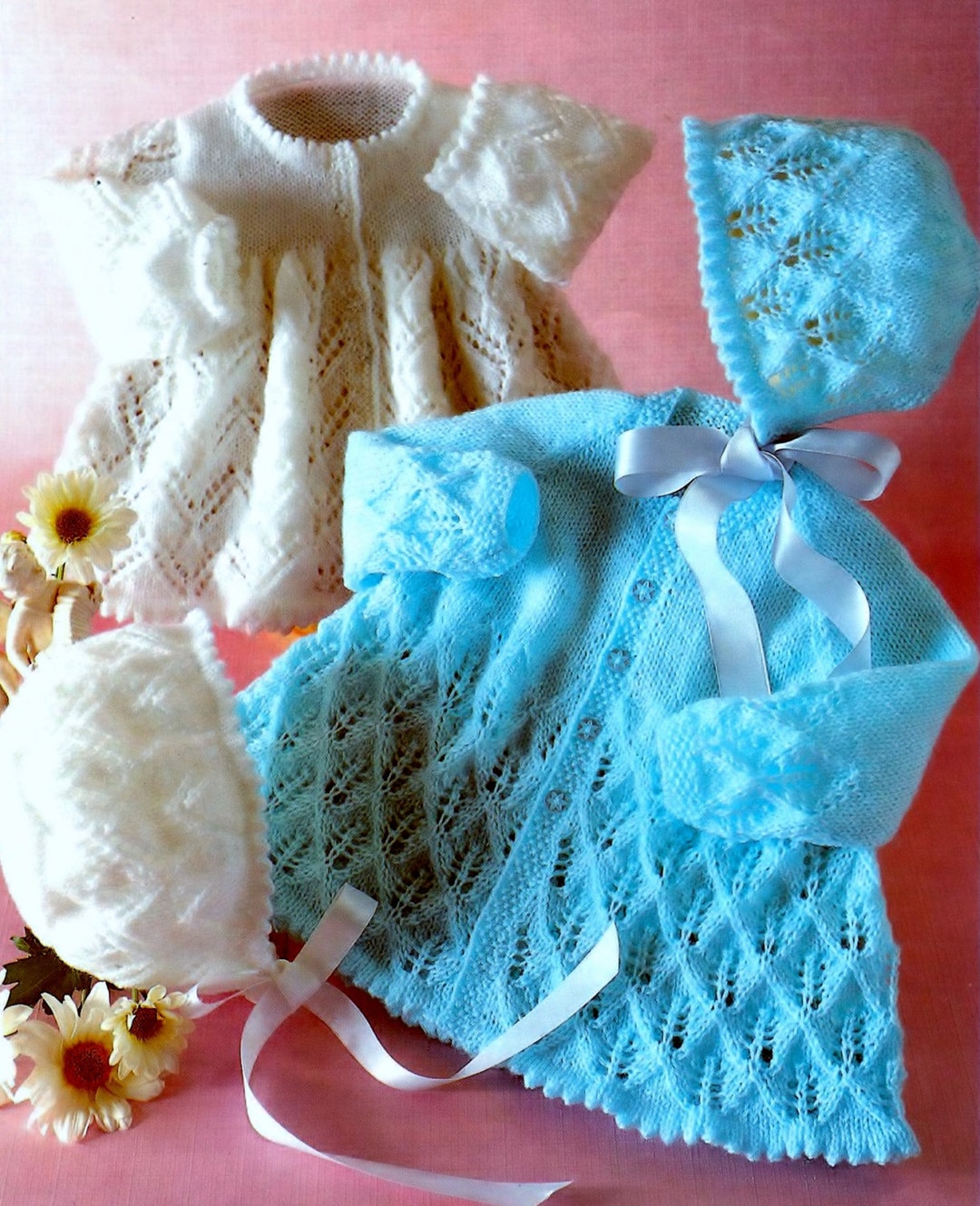 Baby Matinee Jackets and Bonnet 2 Styles B 3 & 4 ply for sizes 16 to 22 ...