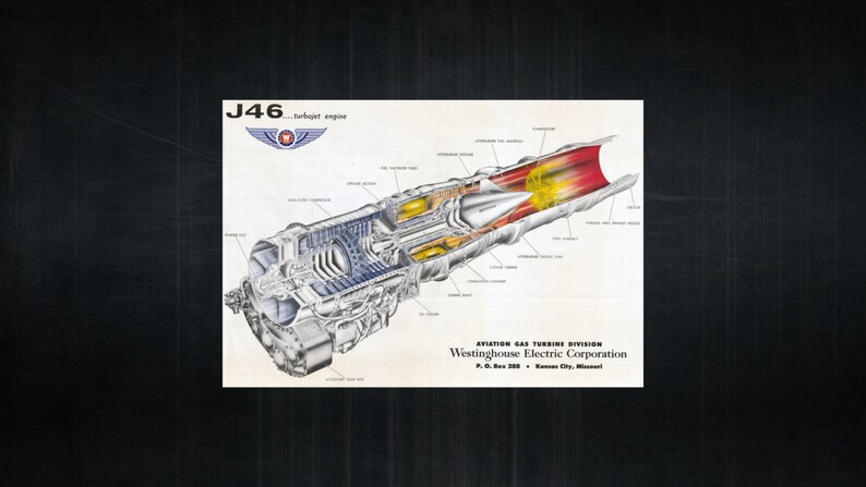 The Westinghouse J46 turbine cutaway schematic Large Poster | Etsy