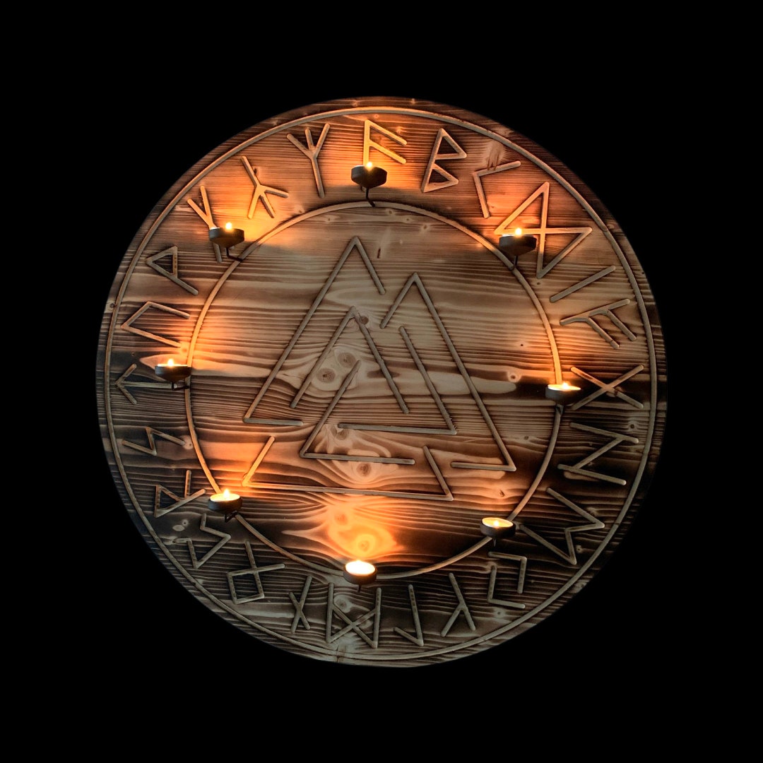 Valknut Odin Knot Wotan Knot Vegvisir Rune Altar Disc Wood Viking Pagan ...