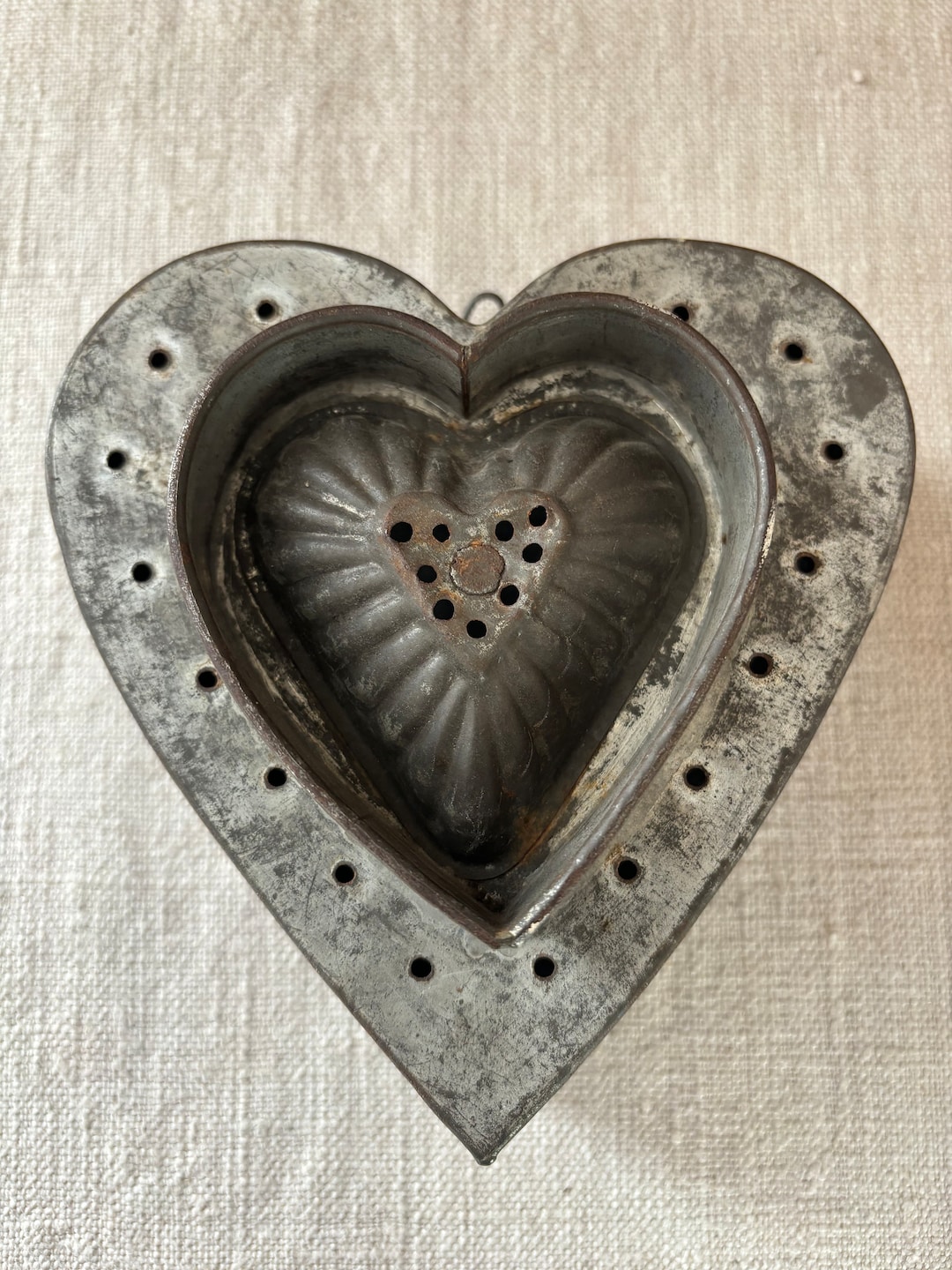 19th Century Pierced Tin Cheese Mold, Unusual Three Heart Design, PA ...