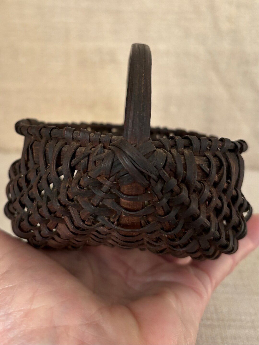 19th Century Miniature Buttocks Basket, Mid 1800s, Dark Ash Aged to ...