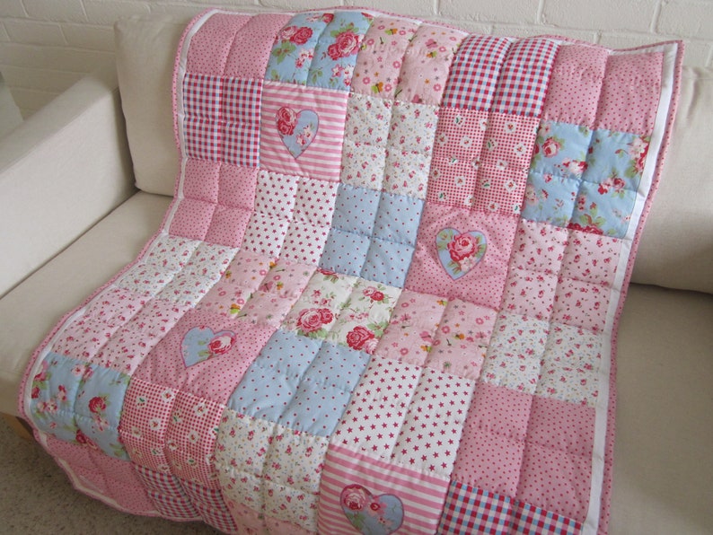 Handmade, Hand Quilted Patchwork Cot - Bed Quilt - Etsy