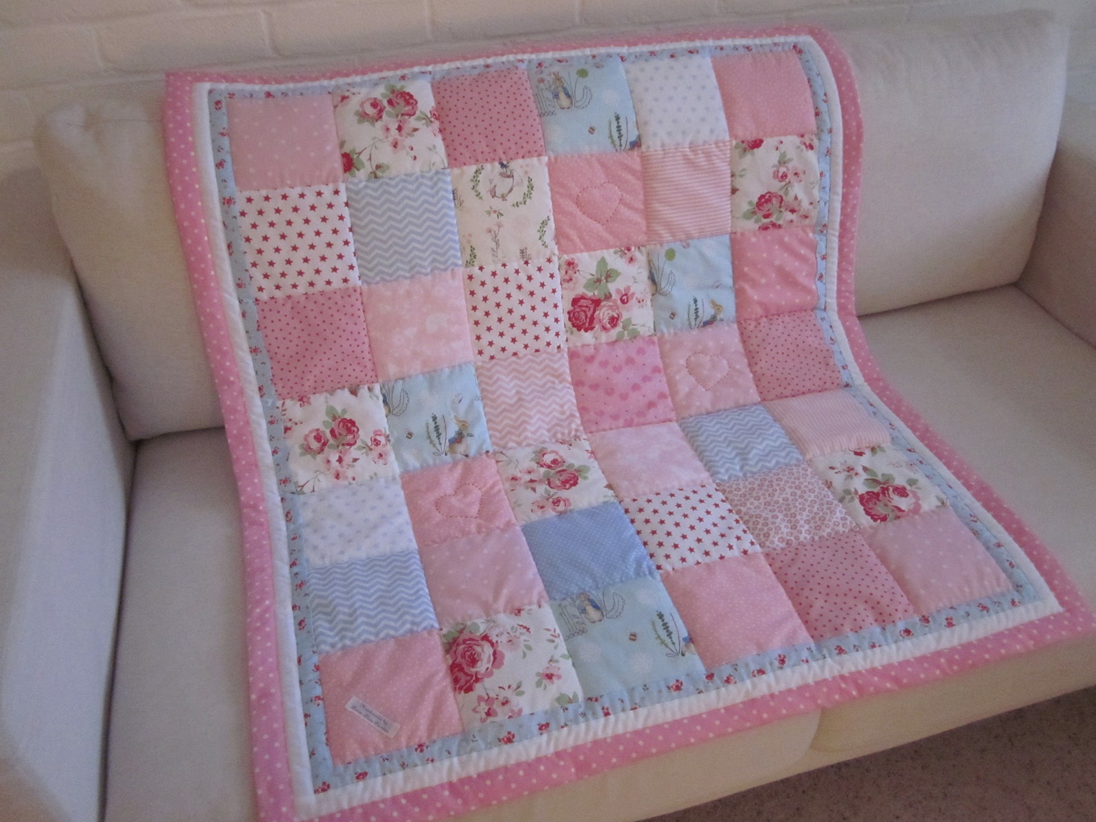 Handmade, Hand Quilted Patchwork Quilt - Play Mat With Beatrix Potter ...