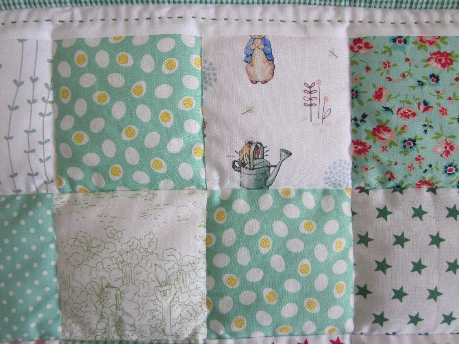 Handmade, Hand Quilted Patchwork Baby Quilt, With Beatrix Potter Fabric ...