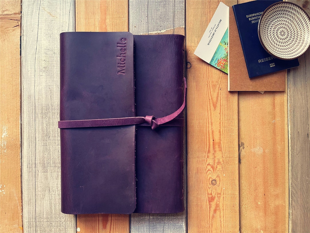 Purple Leather Journal Personalized: Custom Bound Notebook, A5 B5 A4 ...