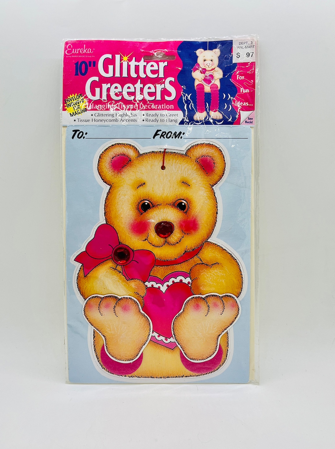 Rare Vintage Paper Magic Group 10” Valentine Bear Glitter Greeters by ...