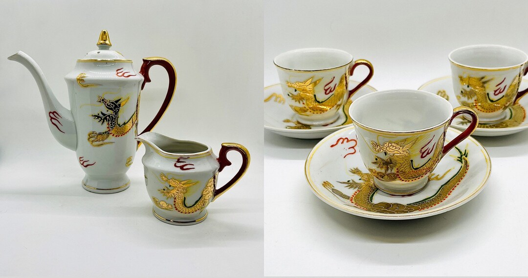 Vintage Kutani 9 Piece Dragonware Porcelain & Gold Trim Tea - Etsy