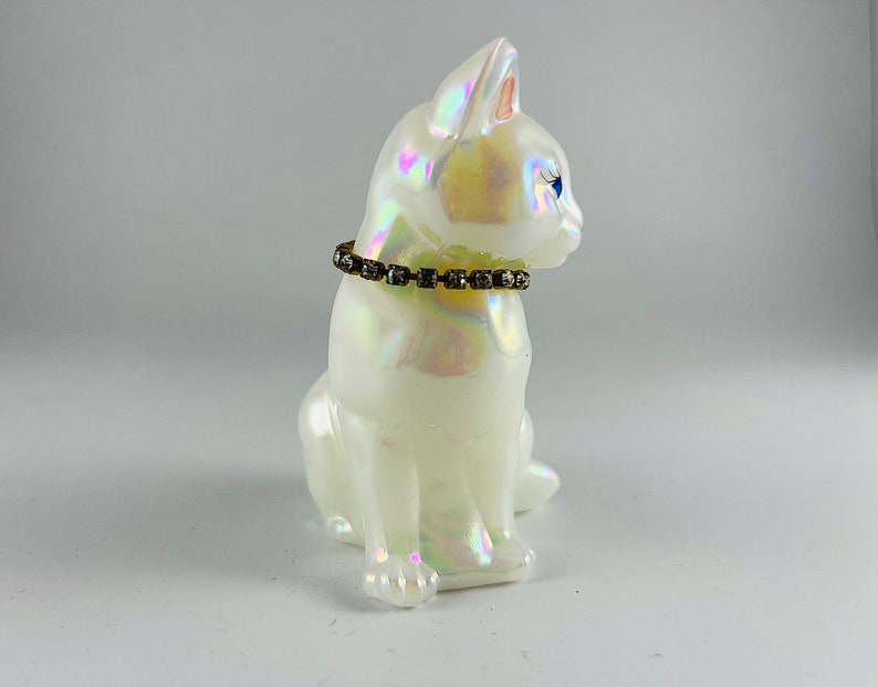 Fenton White Opalescent Birthday Cat Figurine With White - Etsy