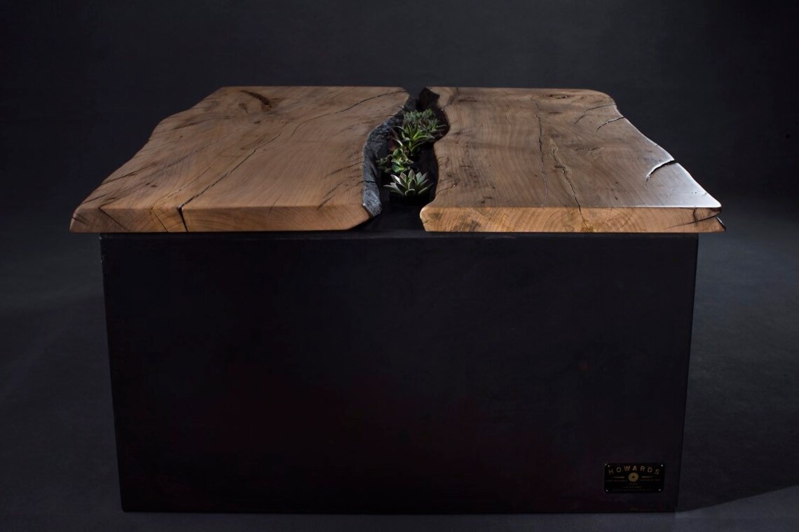 Succulent Coffee Table. Live Edge Maple With a Metal Base. - Etsy