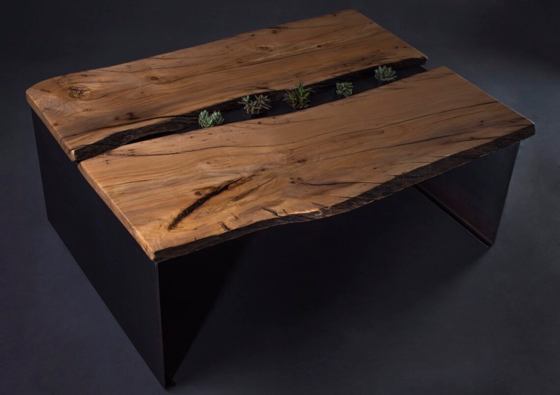 Succulent Coffee Table. Live Edge Maple With a Metal Base. - Etsy