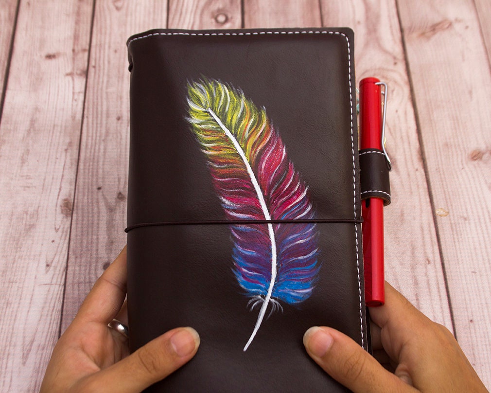 Feather Fauxdori Travelers Notebook Faux Leather Journal - Etsy