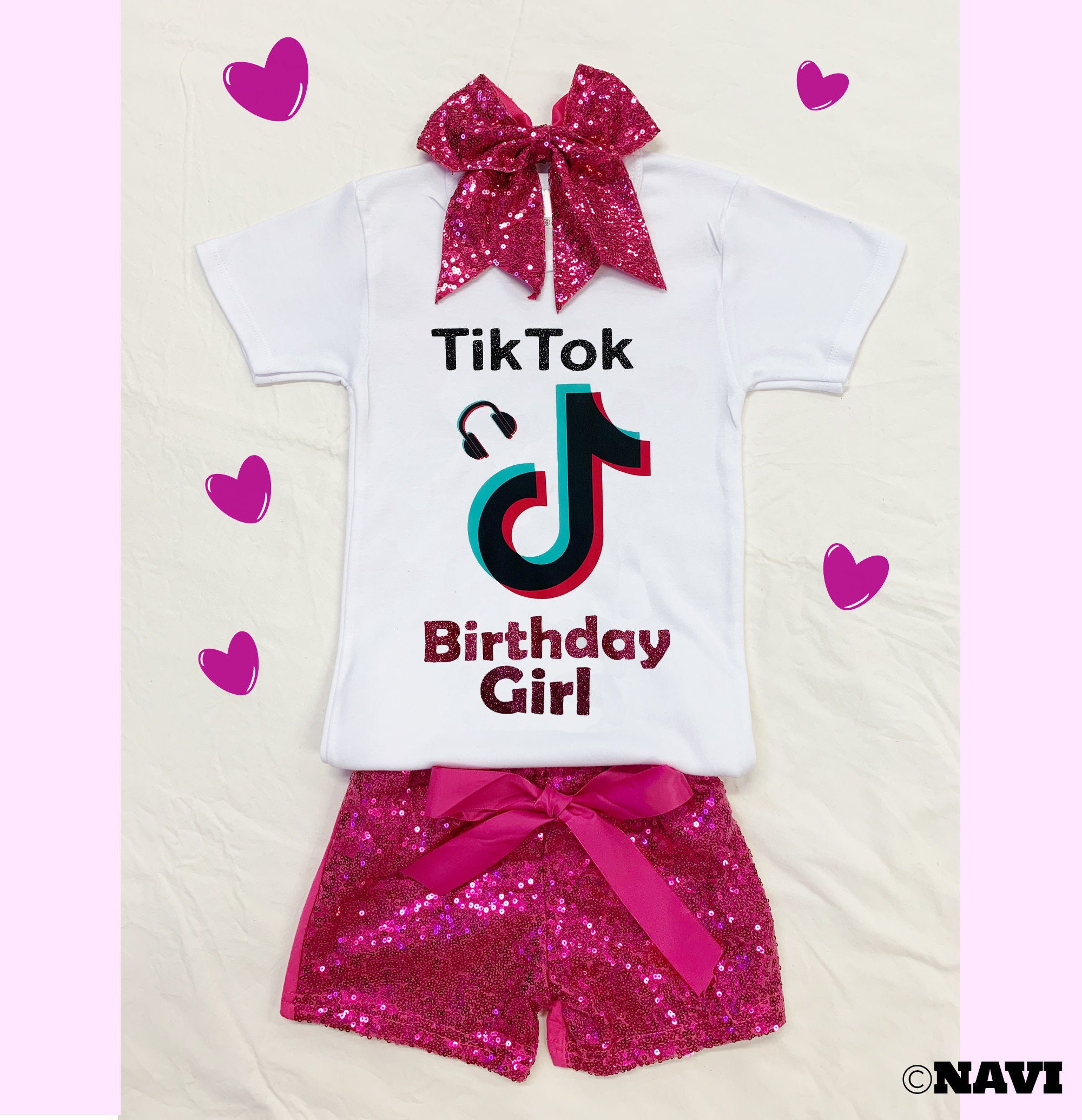 Tik Tok Birthday T Shirt Sequin Shorts Sequin Hairbow Hot Etsy
