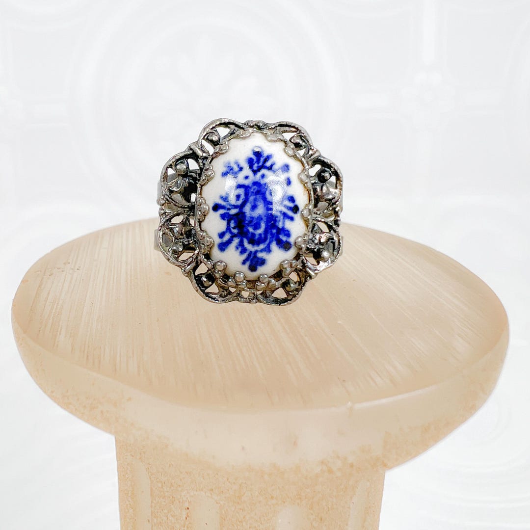 Vintage Delph Blue Ring - Posey Boutique - Antiqued Silver Tone ...