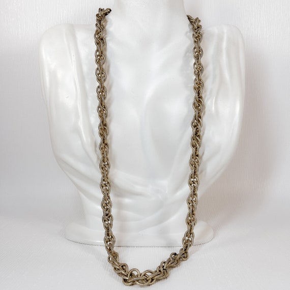 Double Chain Link Textured Gold Tone Necklace Vintage… - Gem