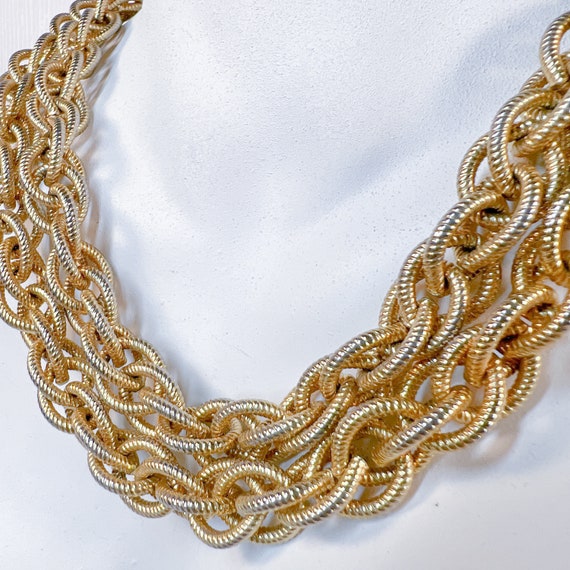 Double Chain Link Textured Gold Tone Necklace Vintage… - Gem