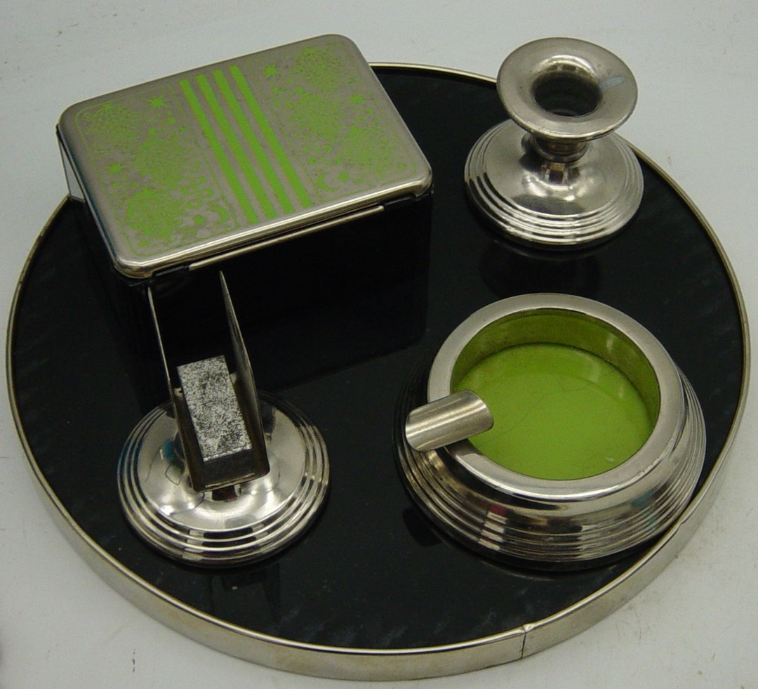 Art Deco Chrome and Glass Smoking Set - Etsy