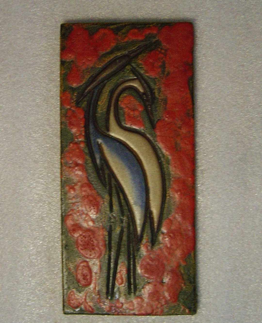 Mid Century Ruscha Lava Glaze Pottery Wall Tile Plaque 2 Herons Storks ...
