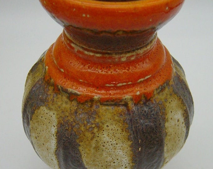 Mid Century Orange Pottery Vase With Lava Glaze Stripes - Etsy
