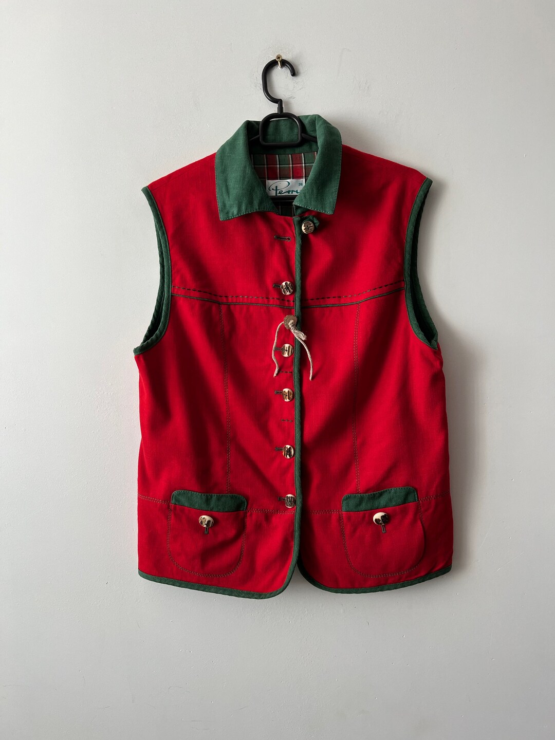 Vintage Medium Size Women's Dirndl Vest Austrian German Vest Red Loden ...