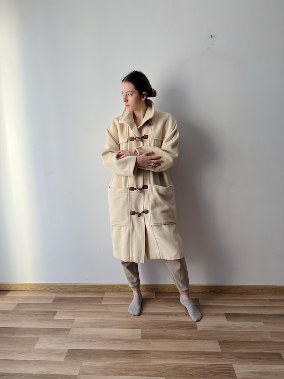 Vintage soft wool coat Duffle Parka Coat Light champa… - Gem