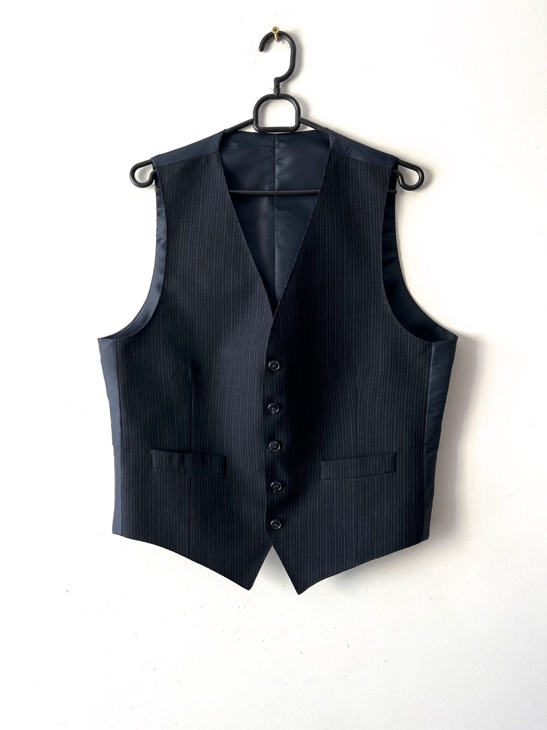 Vintage Dark Blue Striped Mens Vest Gentleman's Vest Mens Formal Fitted ...