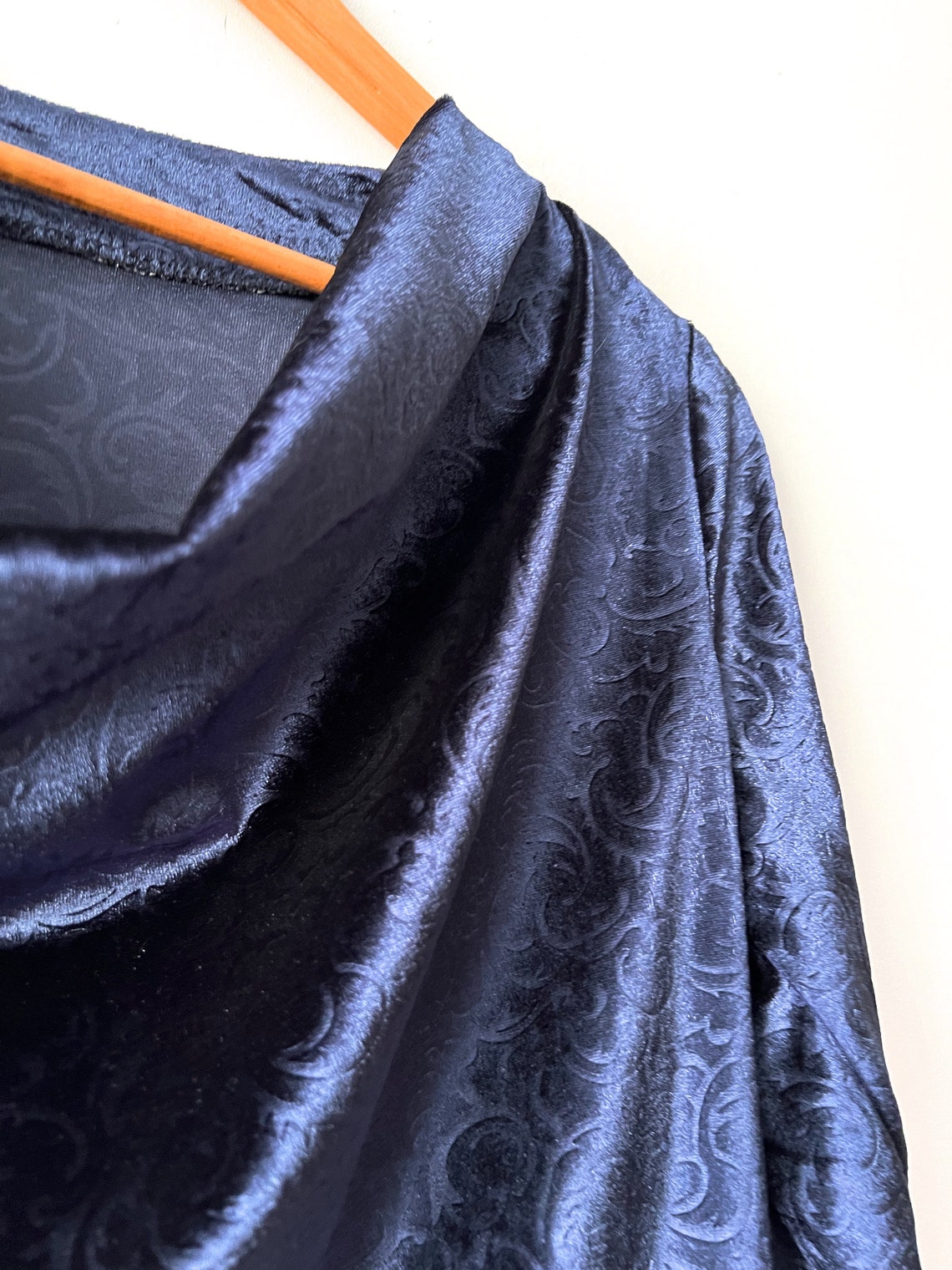 Vintage Comfortable Velvet Blouse Long Sleeve Velvet Top Women's Navy ...