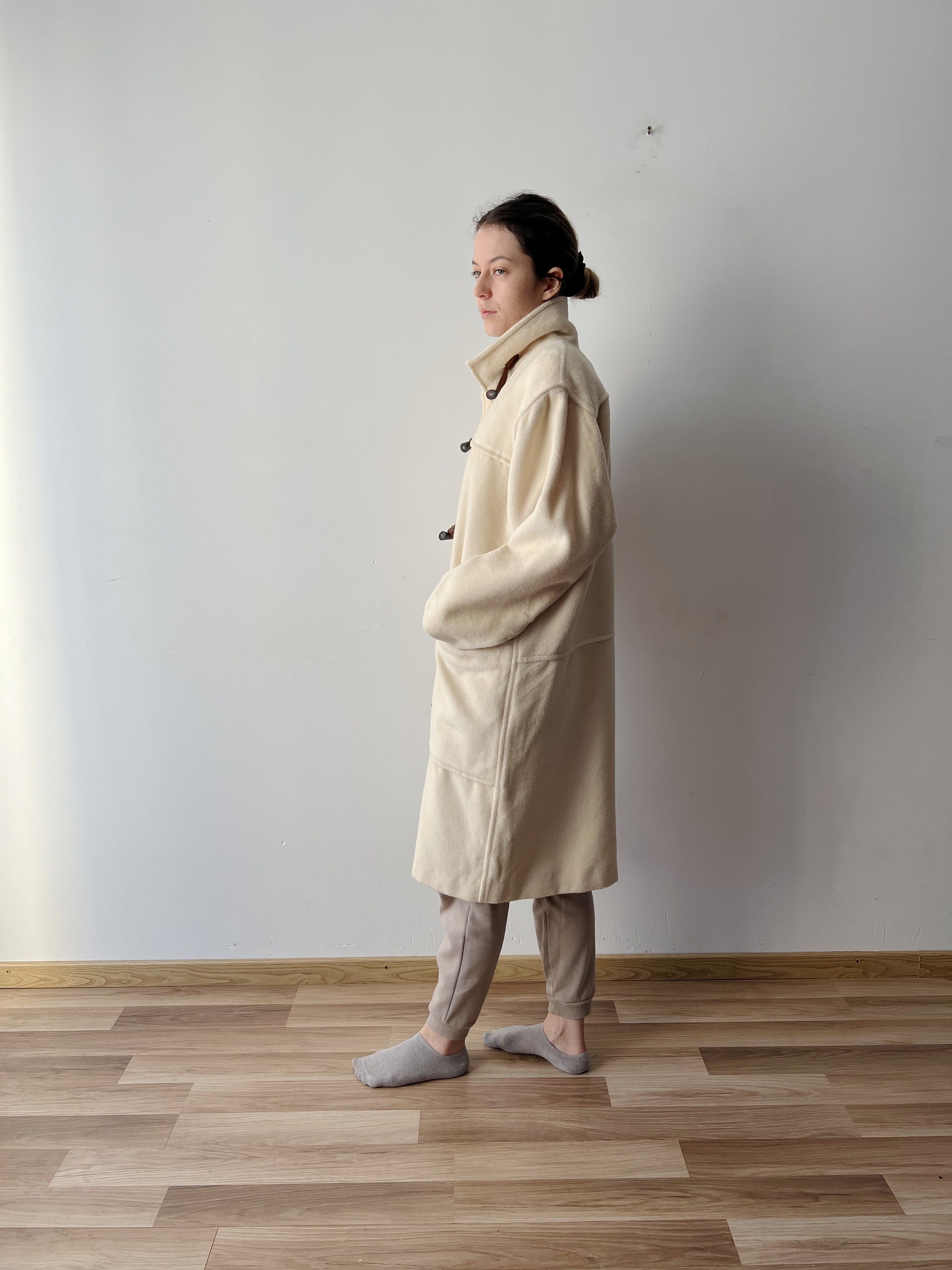 Vintage Soft Wool Coat Duffle Parka Coat Light Champagne Coat 90s ...
