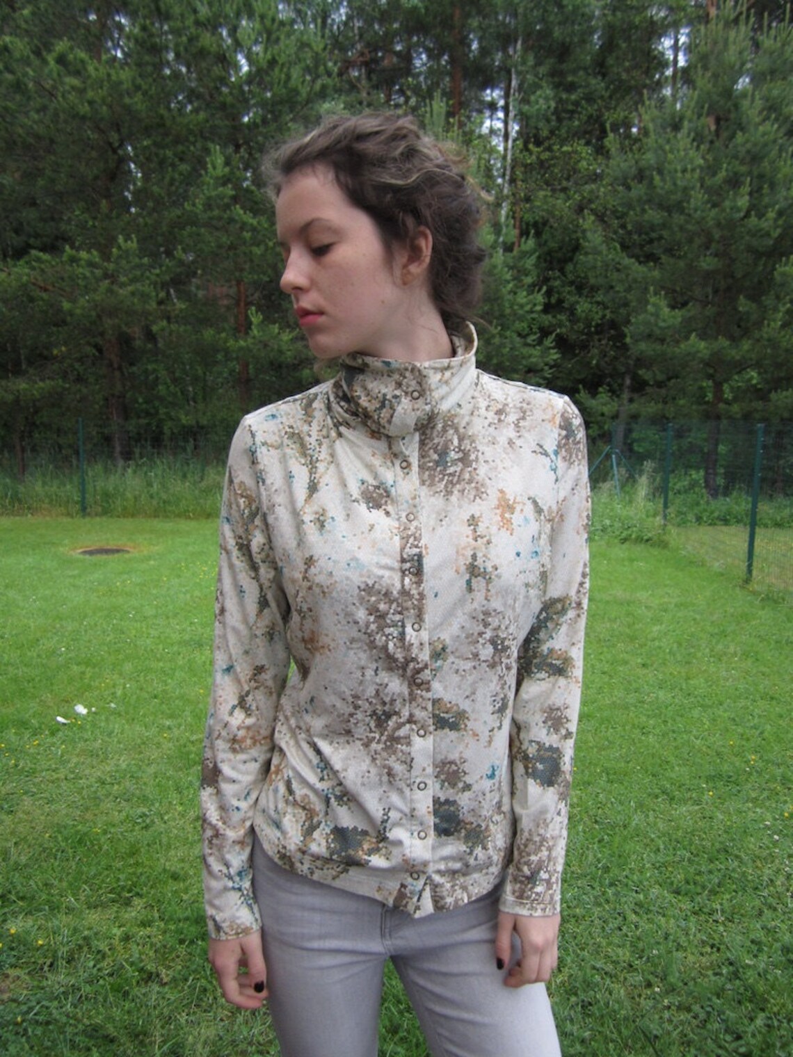Vintage Women's Patterned Shirt Push-button Shirt Long Sleeve ...
