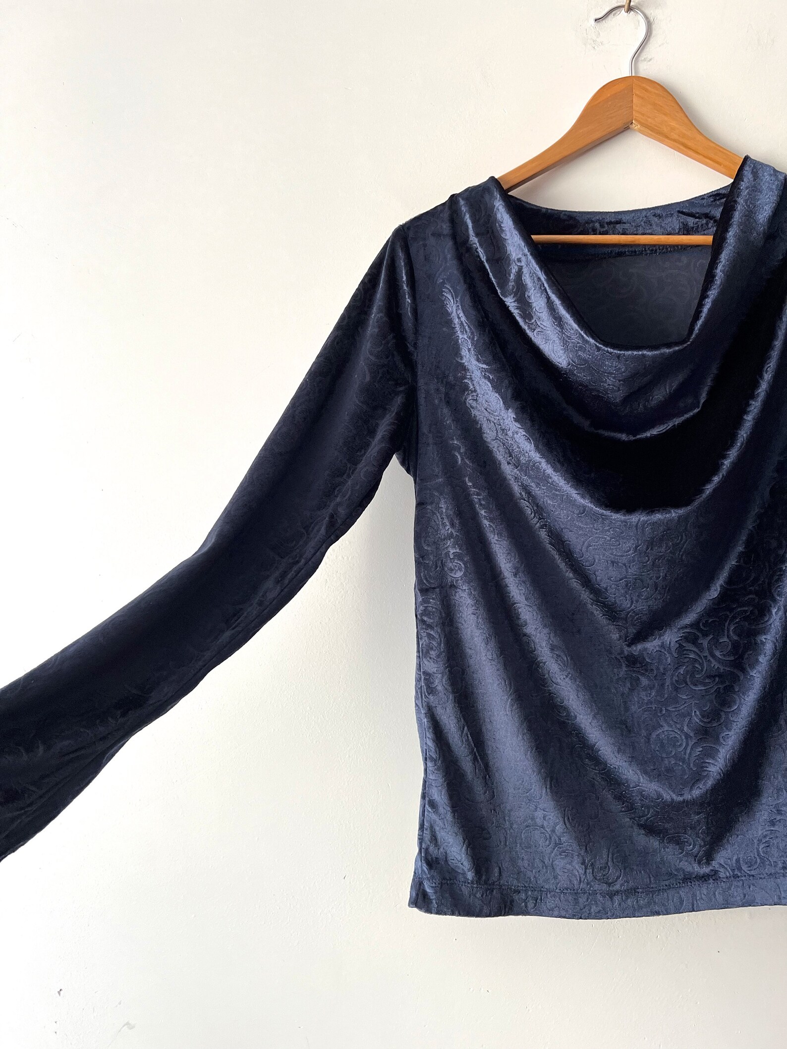 Vintage Comfortable Velvet Blouse Long Sleeve Velvet Top Women's Navy ...