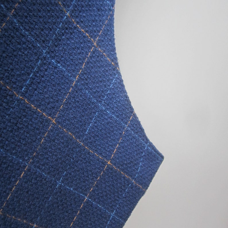 Vintage Linen Blend Plaid Gentleman's Vest Blue Checkered Fitted ...