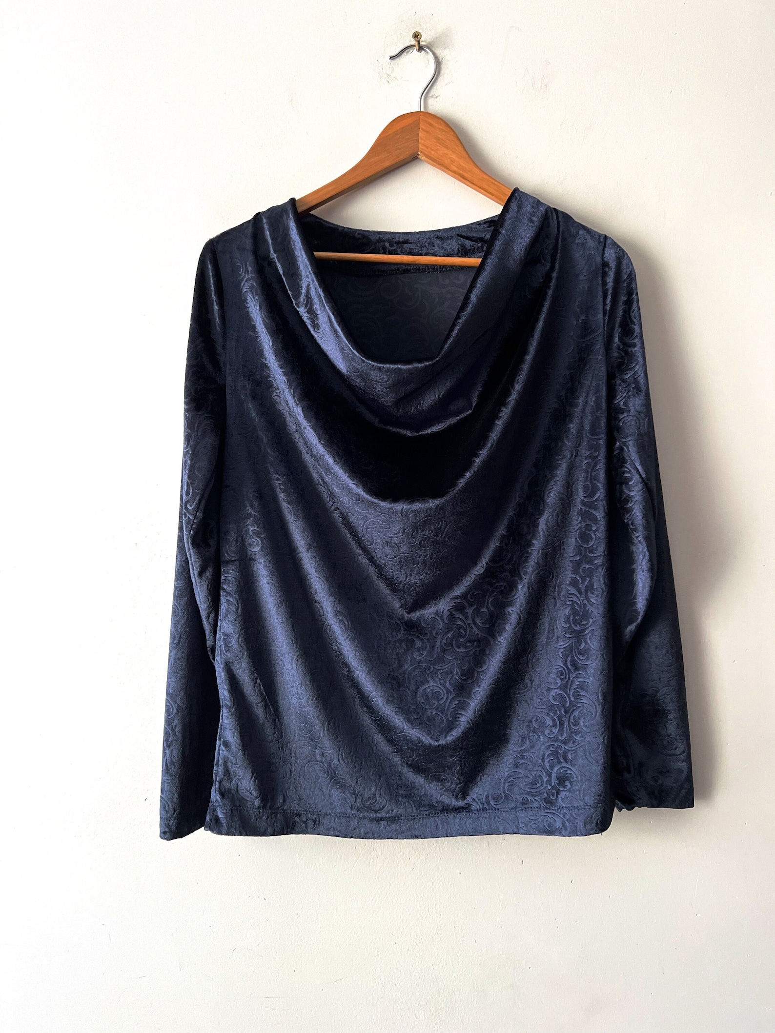 Vintage Comfortable Velvet Blouse Long Sleeve Velvet Top Women's Navy ...
