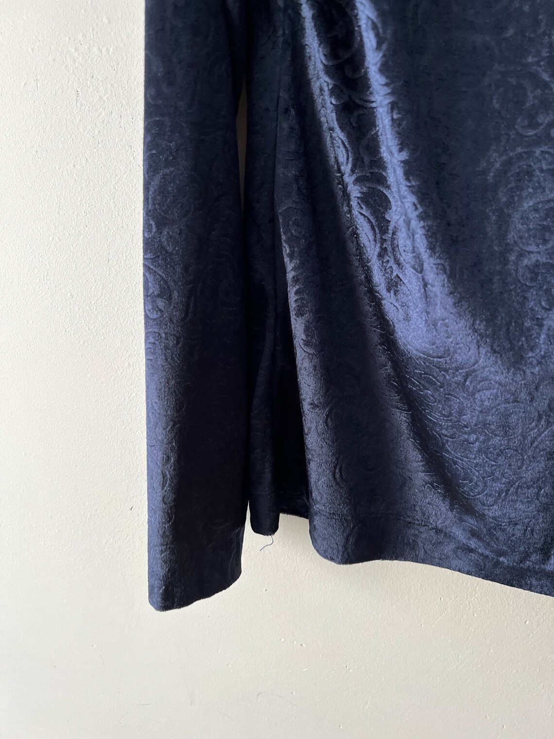 Vintage Comfortable Velvet Blouse Long Sleeve Velvet Top Women's Navy ...