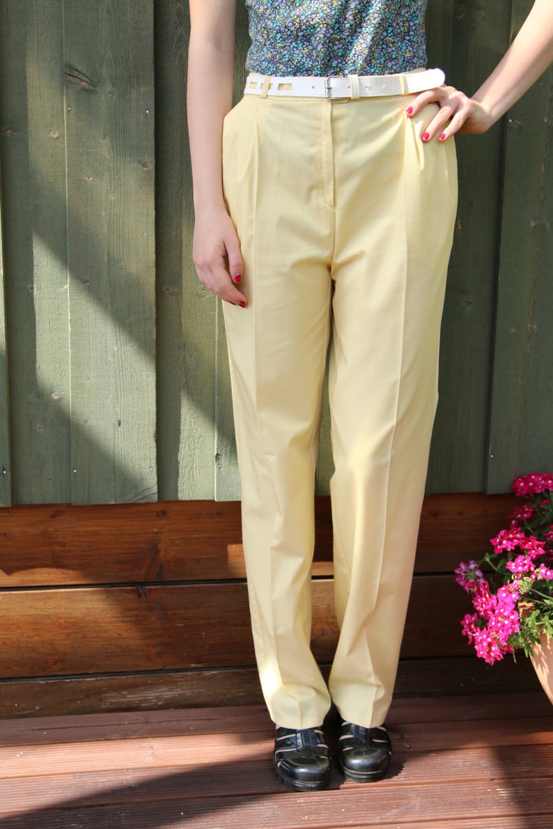 Womens Light Yellow High Waist Pants Classic Elegant Trousers With ...