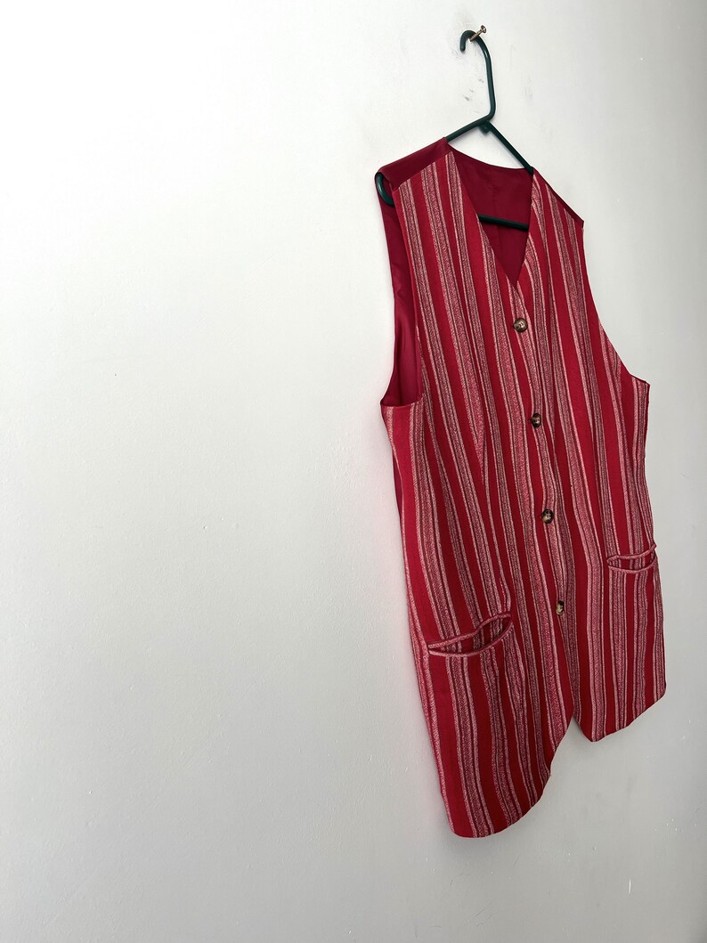 Vintage 90s Summer Vest Red Striped Vest Hippie Festival Long Vest ...
